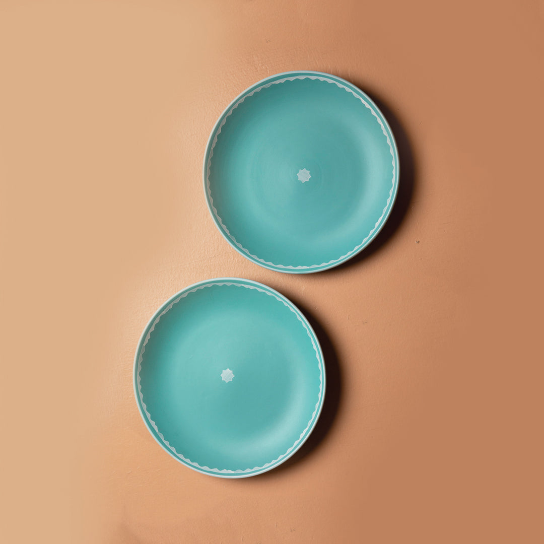 Teal Star & Border Dinner Plates | Ecru | Le Mill